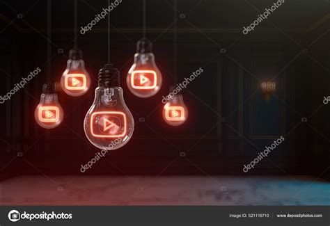 Youtube Icon Glow Light Bulb Rendering Premium Cover Background Social