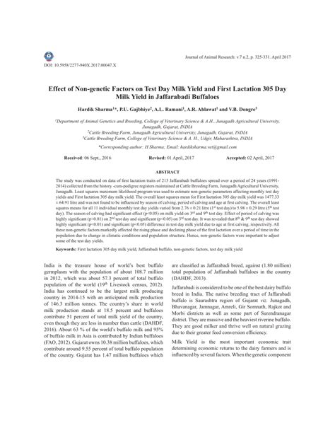 Pdf Effect Of Non Genetic Factors On Test Day Milk Yield And First