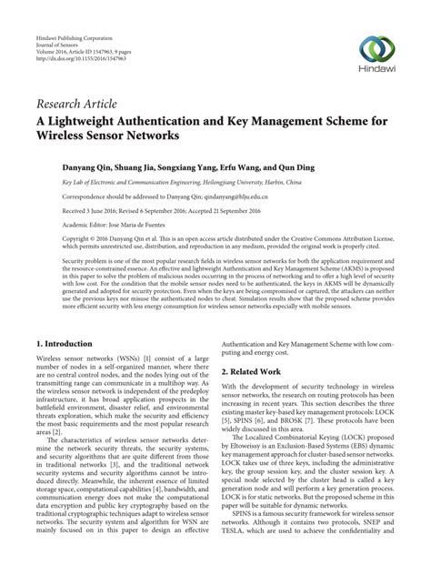 Pdf A Lightweight Authentication And Key Management Scheme For Wireless Sensor Networks