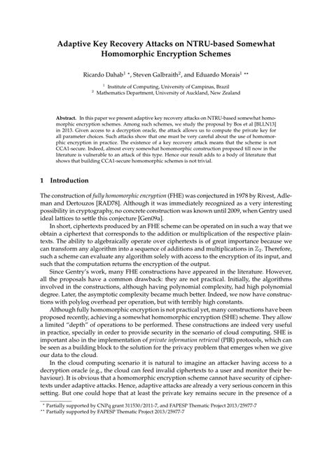 Pdf Adaptive Key Recovery Attacks On Ntru Based Somewhat Homomorphic Encryption Schemes