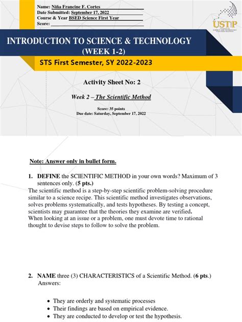 Cortes Group 1 Week 1 2 Group Activity 2 The Scientific Method Pdf Scientific Method