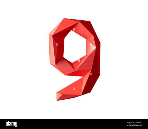 Digit Made Of Low Poly Red Material 3d Illustration Of Simple