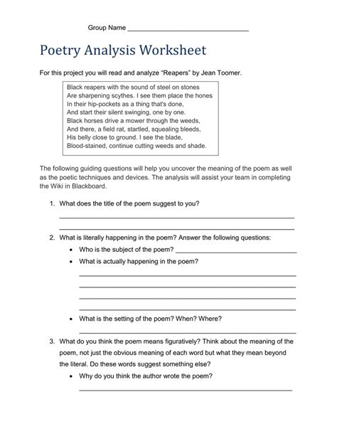 Poetry Analysis Worksheet — Db