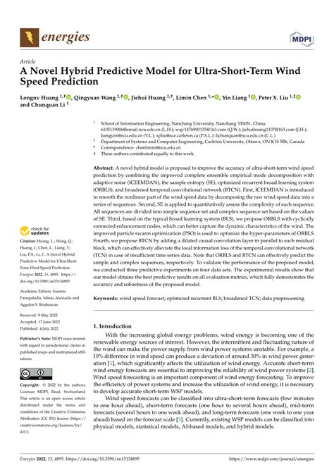 Pdf A Novel Hybrid Predictive Model For Ultra Short Term Wind Speed