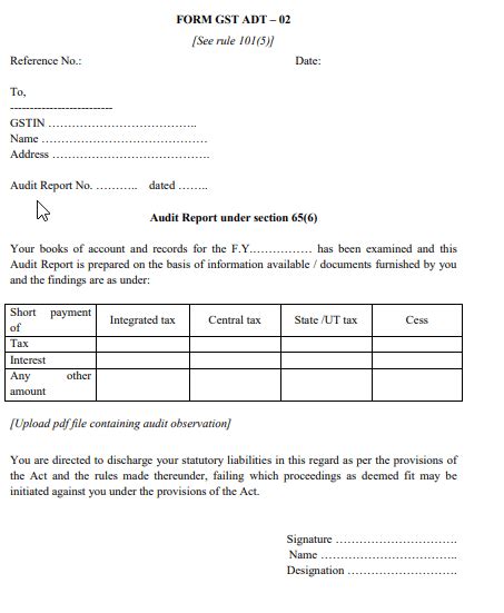 Form Gst Adt 01 Notice For Conducting Audit Masters India