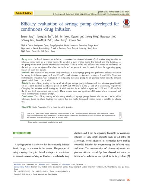 Pdf Efficacy Evaluation Of Syringe Pump Developed For Continuous Drug Infusion