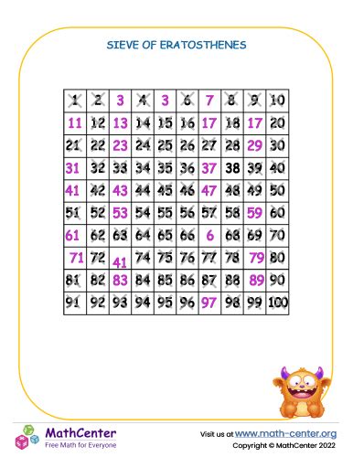 sieve of eratosthenes learning pages math center