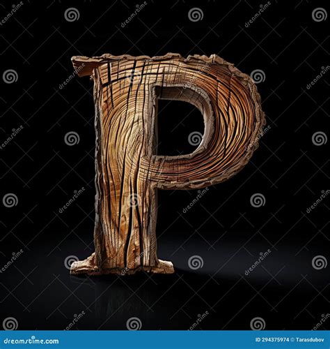 Wooden Letter P Wood Font Made Of Sticks Bark And Wood Forest Typographic Symbol Stock