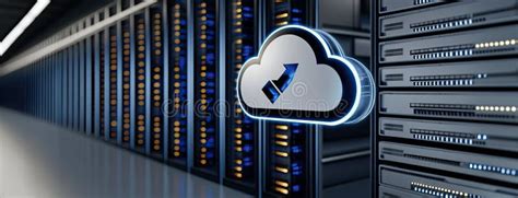Digital Illustration Of Cloud Computing With Glowing Blue Lights And A Modern Data Center
