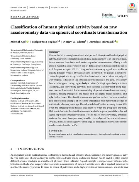 Pdf Classification Of Human Physical Activity Based On Raw Accelerometry Data Via Spherical