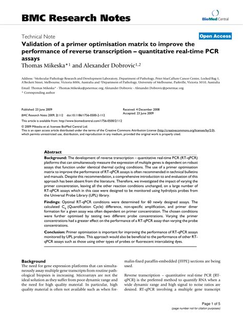 Pdf Validation Of A Primer Optimisation Matrix To Improve The