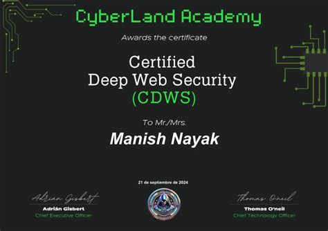 Finished Deep Web Security Course With Cyberland Sec Manish Nayak 🚀
