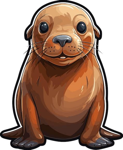 벡터 귀엽다 바다 사자 스티커 일러스트 프리미엄 벡터