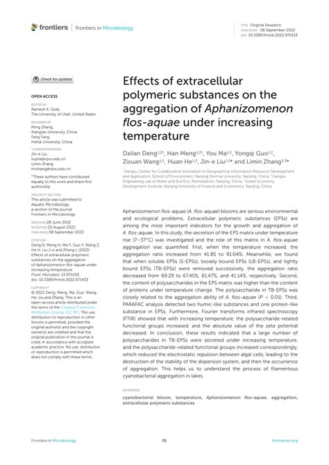 Pdf Effects Of Extracellular Polymeric Substances On The Aggregation Of Aphanizomenon Flos