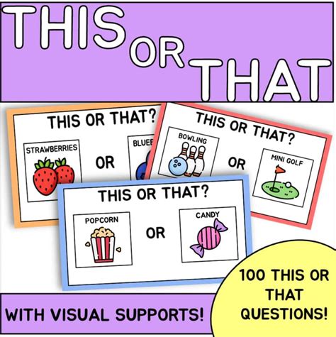 This Or That 100 Questions With Visual Supports Colorful Tpt