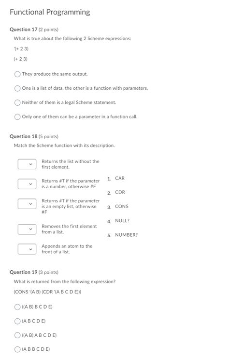 Solved Functional Programming Question 17 2 Points What Is Chegg