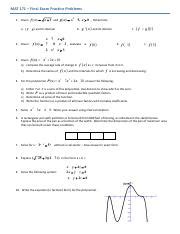 MAT171CourseReview 1 Pdf MAT 171 Final Exam Practice Problems X 3 And G X X 2 5 X 0