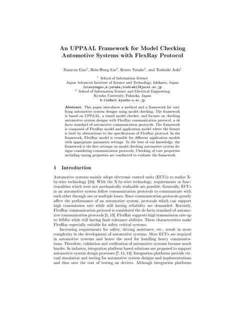 Pdf An Uppaal Framework For Model Checking Automotive Systems With Flexray Protocol