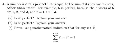 Solved 4 A Number N In Mathbb N Is Perfect If