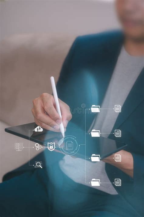 Businessman Using Electronic Pen Working On Digital Tablet With Virtual Screen Big Data
