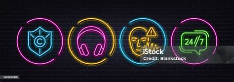 음성 웨이브 저작권 보호 및 헤드폰 최소 라인 아이콘 웹 응용 프로그램의 경우 벡터 인쇄 24시간에 대한 스톡 벡터 아트 및 기타 이미지 Istock