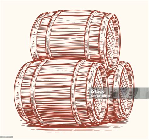 알코올 음료를 담을 수 있는 오크통 3개 나무 통 스케치 손으로 그린 벡터 일러스트 레이 션 배럴에 대한 스톡 벡터 아트 및 기타 이미지 Istock