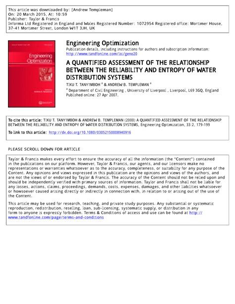 Pdf A Quantified Assessment Of The Relationship Between The Reliability And Entropy Of Water