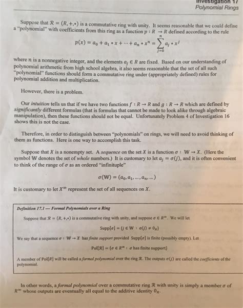Solved Nvestigation 17 Polynomial Rings Suppose That R A