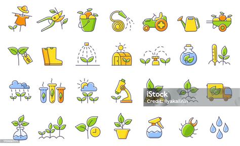 아이콘 집합입니다 성장하는 식물 농업과 정원사 씨 파종 벡터 라인 편집 가능한 윤곽선 선 갈퀴에 대한 스톡 벡터 아트 및 기타 이미지 Istock
