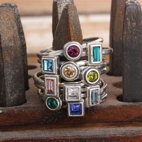 Birthstone Stacking Rings For Mom Birthstone Stack Rings Silver