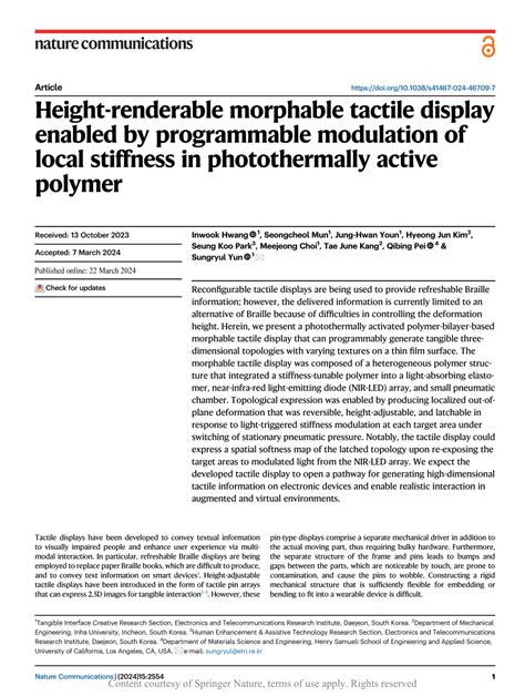 Pdf Height Renderable Morphable Tactile Display Enabled By