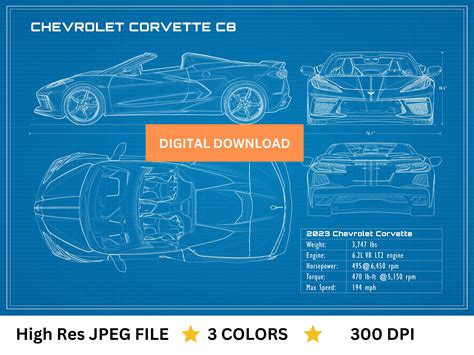 2023 Corvette C8 Blueprint Poster High Quality Jpeg T For Him