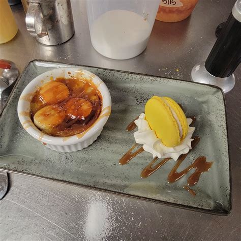 Prochef Bananas Foster Creme Brulee With A Bumbu Rum Cinnamon Caramel And A Caramel Banana