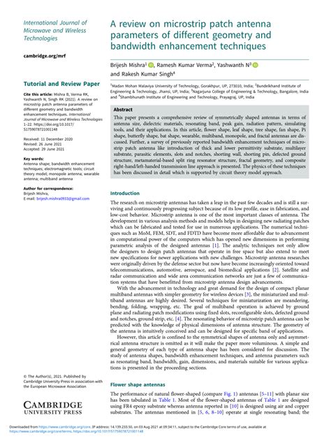 Pdf A Review On Microstrip Patch Antenna Parameters Of Different Geometry And Bandwidth