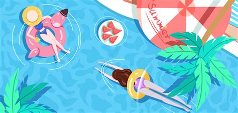 여름 수영 파란색 만화 여름 휴가 포스터 여름 썸머 여름의 배경 일러스트 및 사진 무료 다운로드 Pngtree