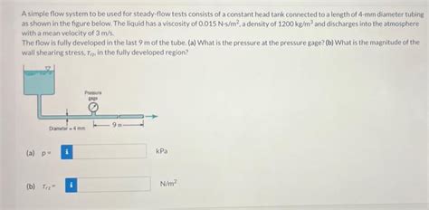 Solved A Simple Flow System To Be Used For Steady Flow Tests Chegg