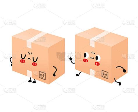 可爱微笑着快乐和悲伤包裹投递盒子矢量平面卡通人物插图孤立在白色背景上快递箱跑得快的卡通人物概