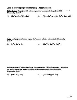 Polynomials Unit Test Pre Algebra Algebra By The Ace Teachers LLC