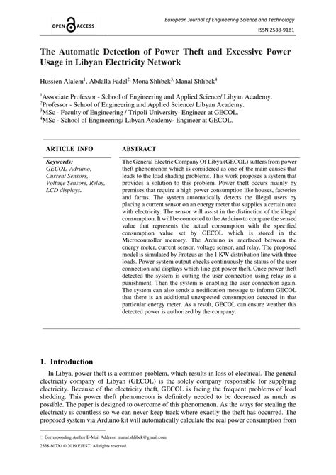 Pdf The Automatic Detection Of Power Theft And Excessive Power Usage