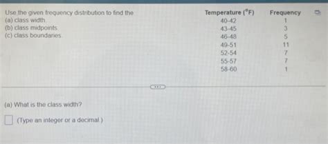 Solved A What Is The Class Width Type An Integer Or A