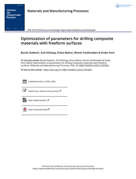 Pdf Optimization Of Parameters For Drilling Composite Materials With