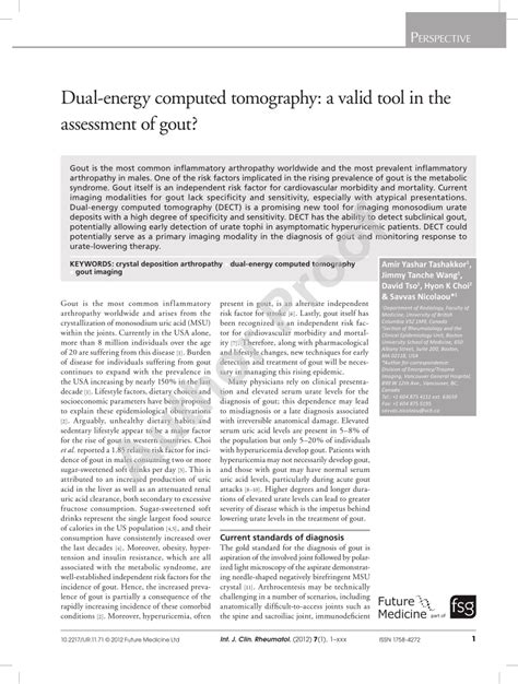 Pdf Dual Energy Computed Tomography A Valid Tool In The Assessment Of Gout