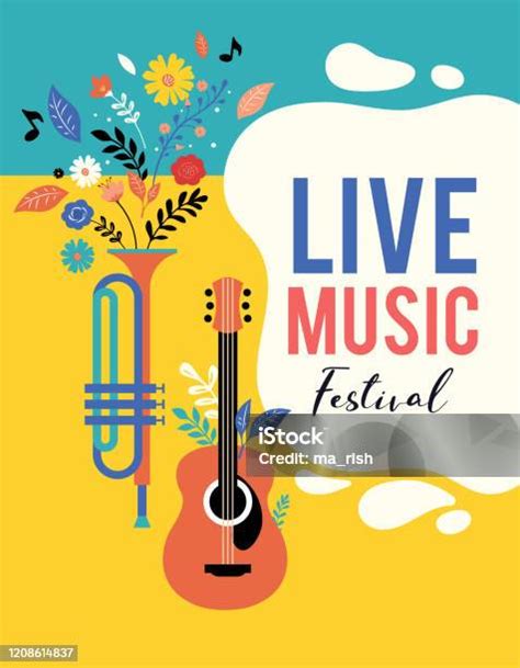 여름 축제 라이브 음악 축제 재즈와 록 푸드 스트리트 페어 가족 박람회 이벤트 포스터 및 배너 다채로운 벡터 디자인의 개념