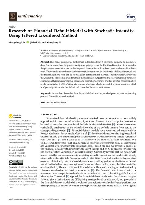 Pdf Research On Financial Default Model With Stochastic Intensity Using Filtered Likelihood Method
