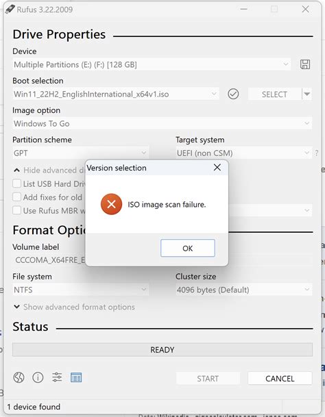 ISO Image Scan Failure Error When Creating Windows To Go USB Stick Using Rufus On Parallels