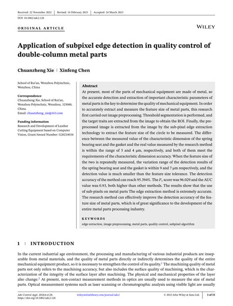 Application Of Subpixel Edge Detection In Quality Control Of Double