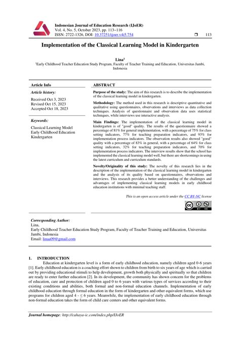 Pdf Implementation Of The Classical Learning Model In Kindergarten