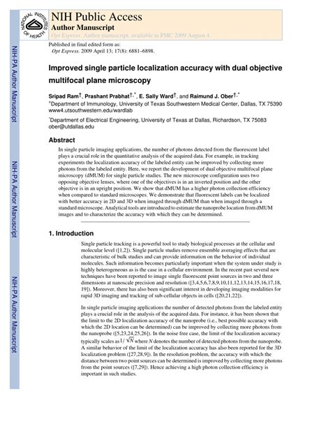 Pdf Improved Single Particle Localization Accuracy With Dual Objective Multifocal Plane Microscopy