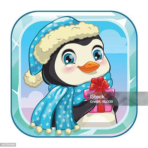 Icône De Lapplication De Dessin Animé Avec Un Pingouin Mignon Vecteurs Libres De Droits Et Plus