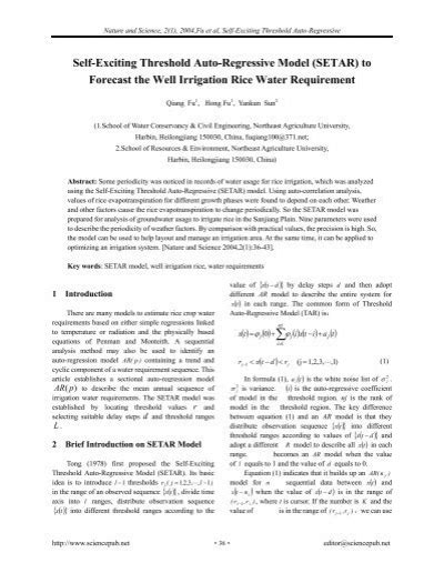 Self Exciting Threshold Auto Regressive Model Setar To Forecast